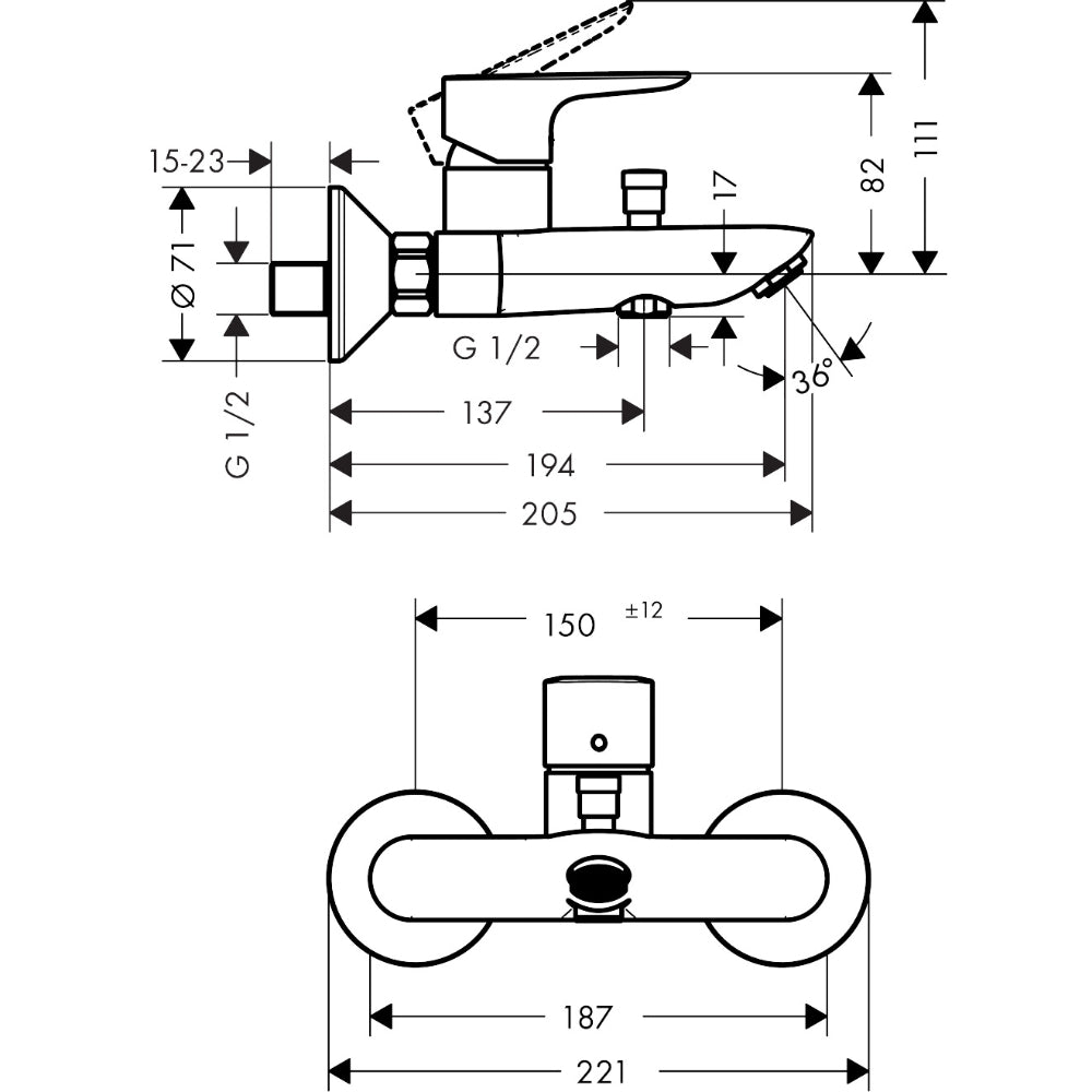 Hansgrohe Talis E Single Lever Manual Bath Mixer For Exposed Installation