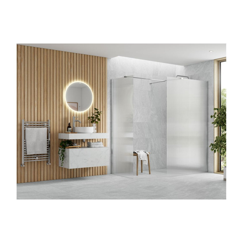 Iconix Fluted Wetroom Panel & Side Panel Arm - Chrome
