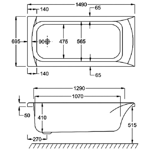 Carron Delta Single Ended Carronite Bath