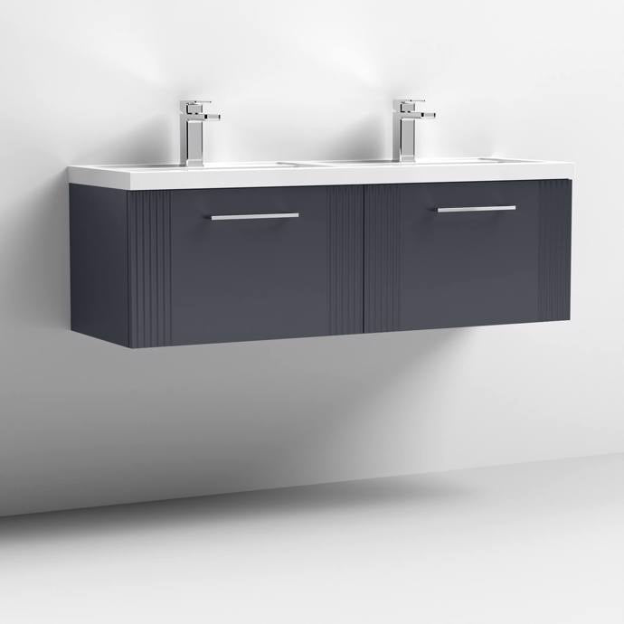 Nuie Deco 1200mm Wall Hung 2 Drawer Fluted Double Vanity Unit & Basins