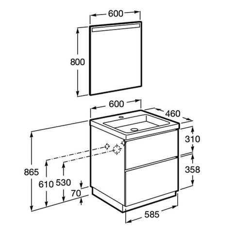 Roca Lander 600/800/1000mm Vanity Unit - Floor Standing 2 Drawer Unit