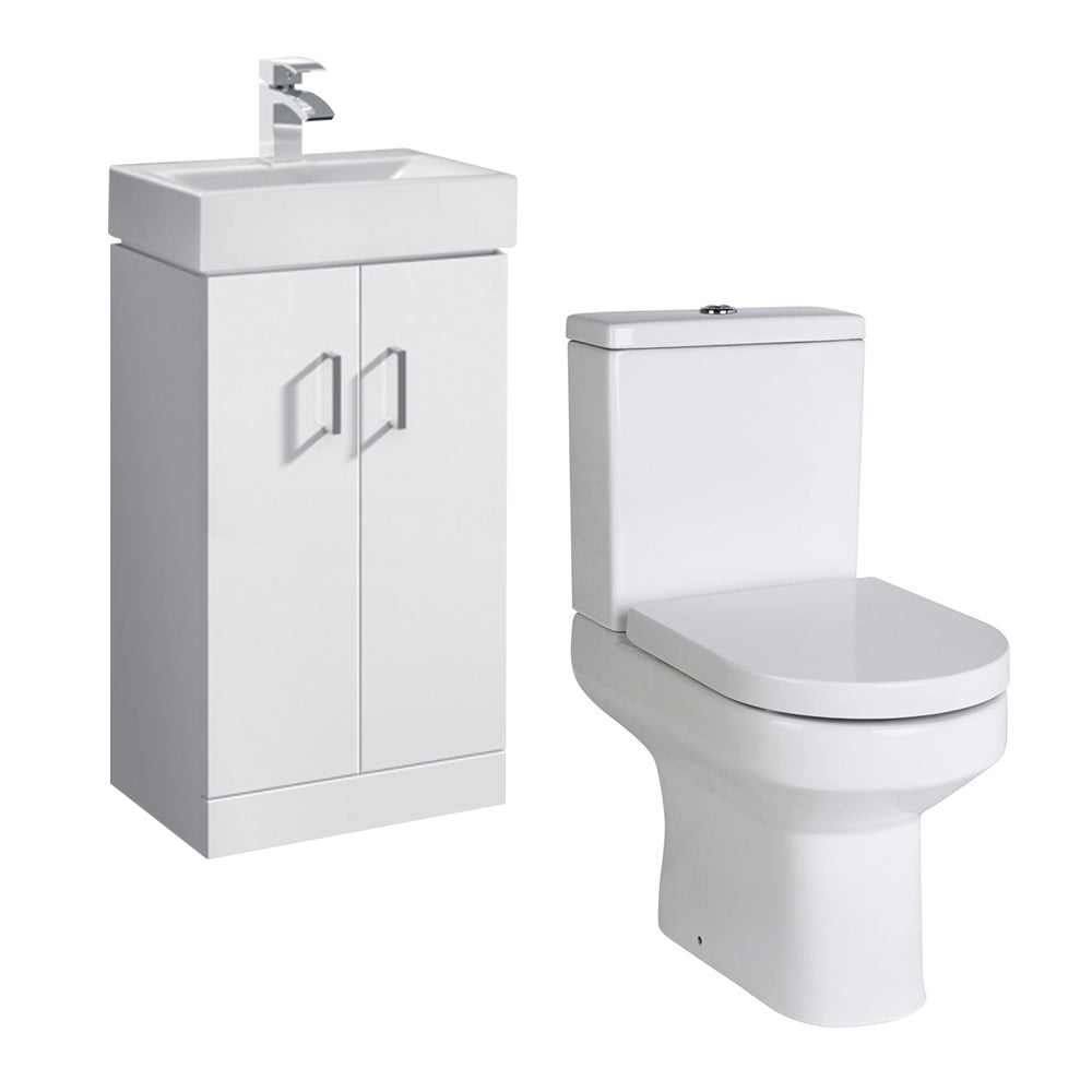 Nuie Harmony Toilet & 1TH Basin Vanity Unit Small Cloakroom Suite