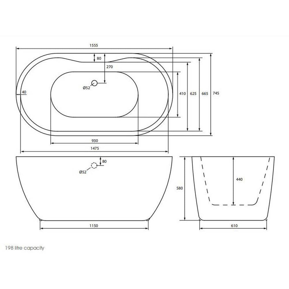 The White Space Senna 15/16/1800mm Freestanding Bath