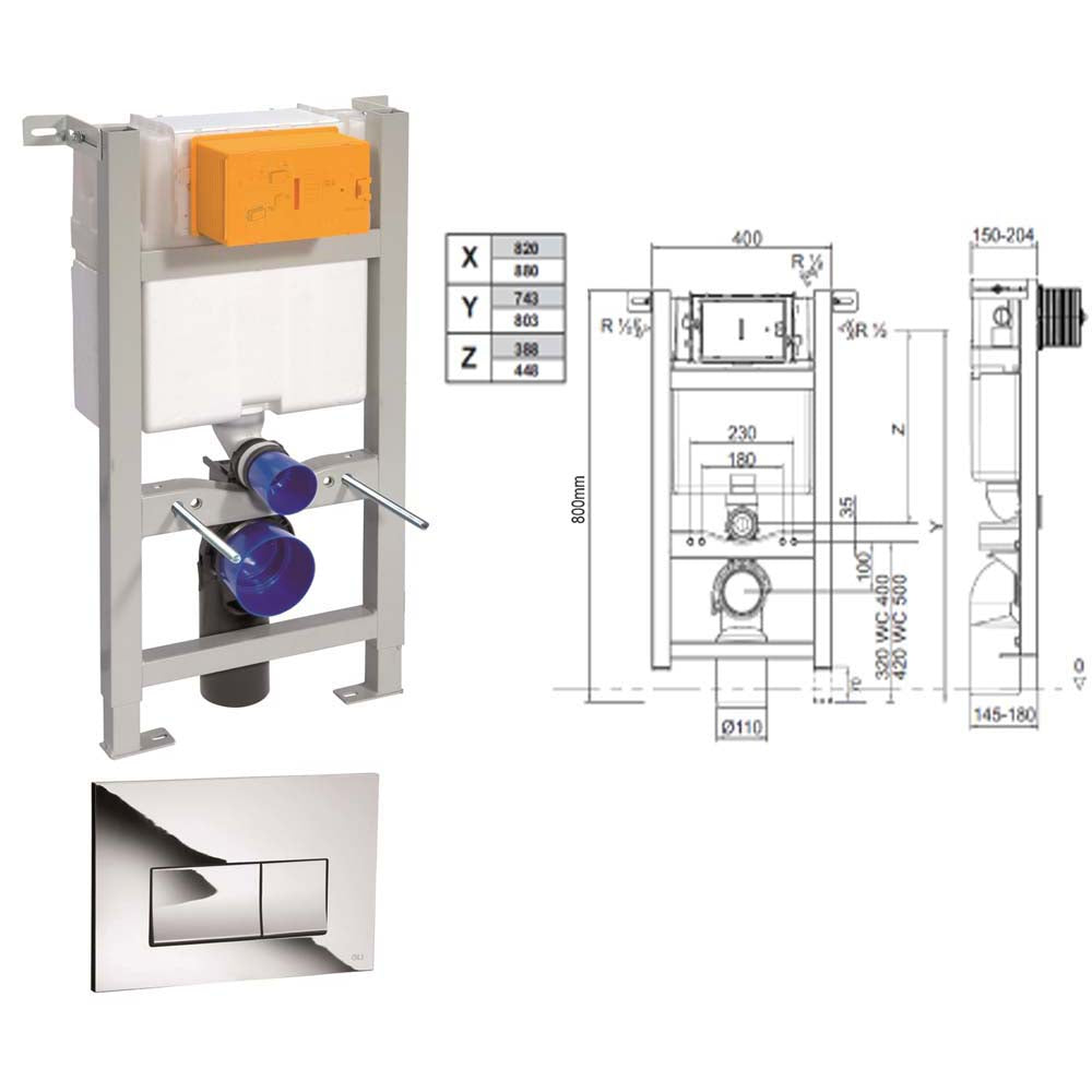 JTP 83cm Pre-Wall Freestanding WC Frame With Dual Flush Plate
