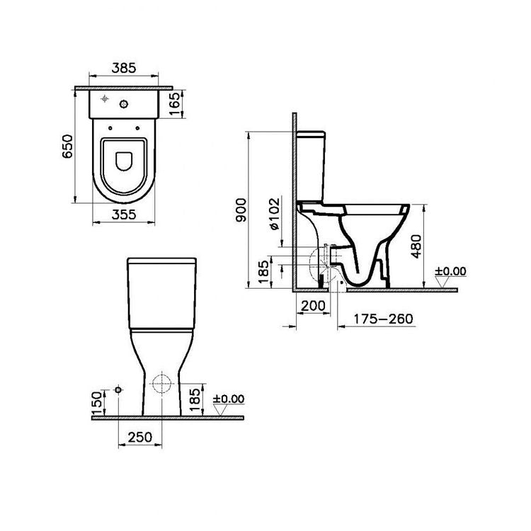 Vitra Zentrum Comfort Height Rimless Close Coupled Toilet