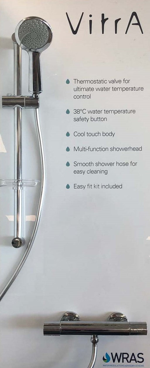 Vitra Thermostatic Shower Mixer Kit With Samba Riser Rail Kit
