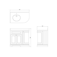 Burlington 1000mm Curved Corner Vanity Unit - Floor Standing 3 Door Un