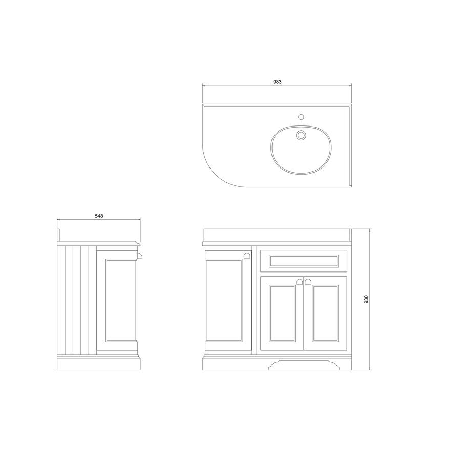 Burlington 1000mm Curved Corner Vanity Unit - Floor Standing 2 Door Un