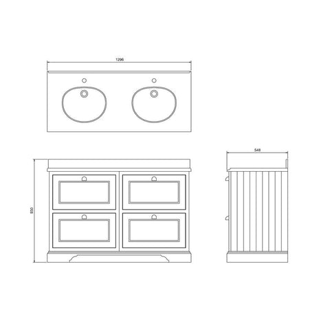 Burlington 1300mm Double Vanity Unit - Floor Standing 4 Drawer Unit wi