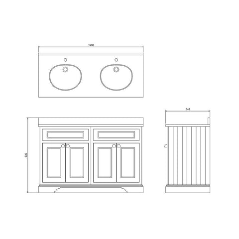 Burlington 1300mm Double Vanity Unit - Floor Standing 4 Door Unit with