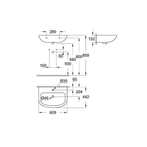 Grohe Bau 60cm Ceramic Wall Hung Basin - 1TH