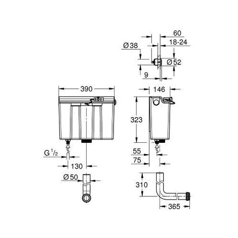 Grohe Concealed Flushing Cistern with Dual Flush