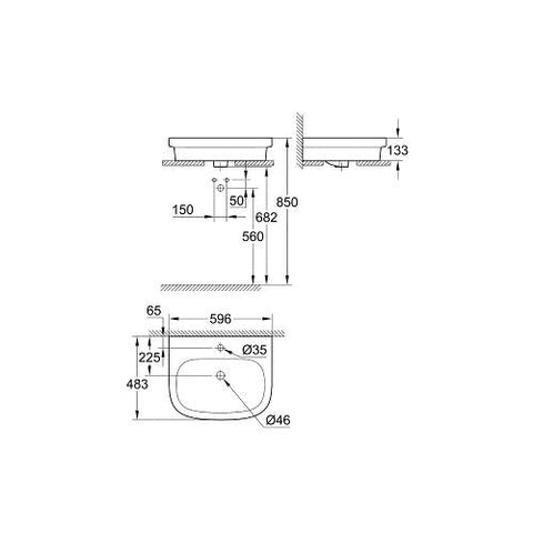 Grohe Euro 600mm 1TH Countertop Basin with Pure Guard