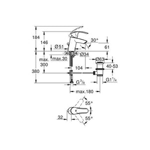 Grohe Eurosmart 1/2 Inch Small Size Basin Mixer in Modern Design