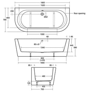 Ideal Standard Adapto 1800 x 800mm D-Shape Double Ended Freestanding B